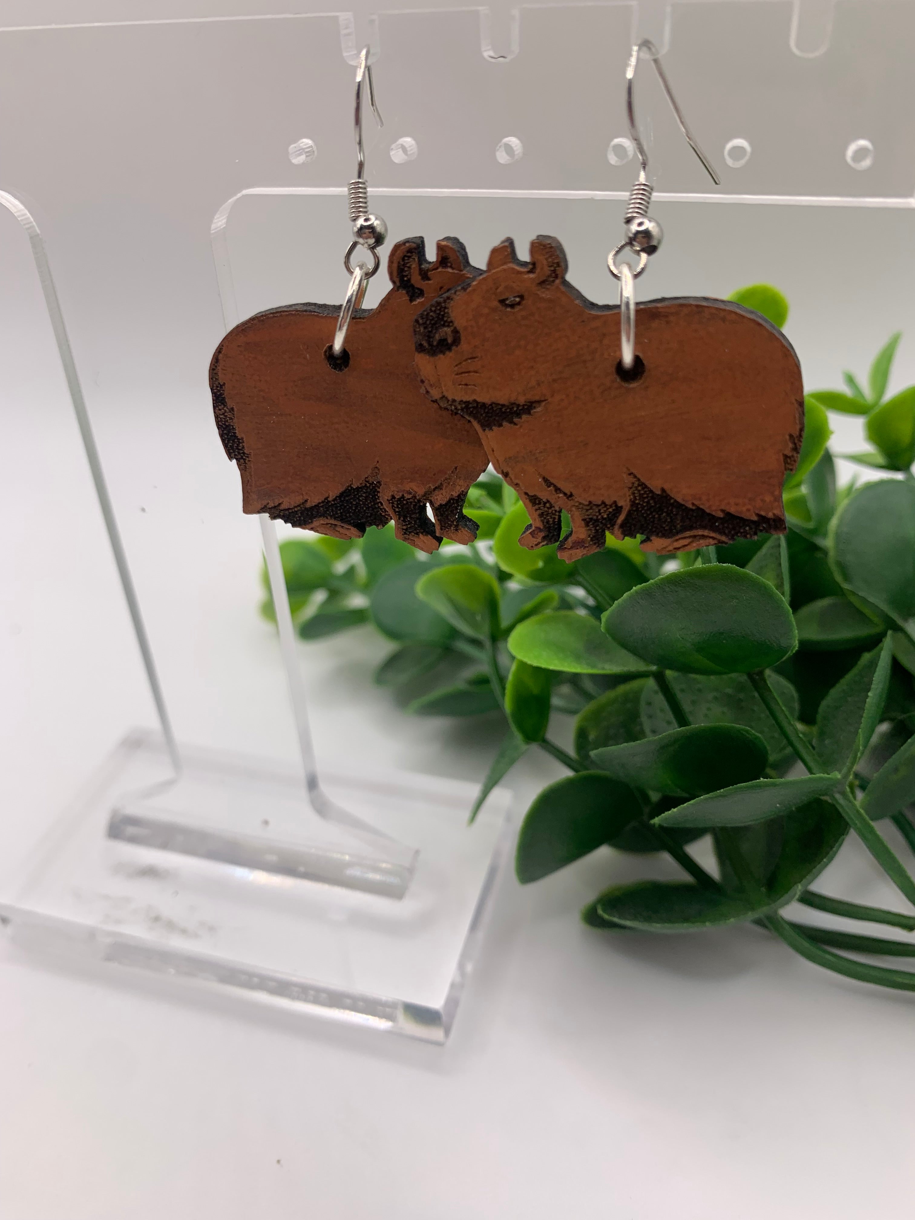 Wooden Walnut Capybara Dangle Earrings – Hoyby Creating and Educating